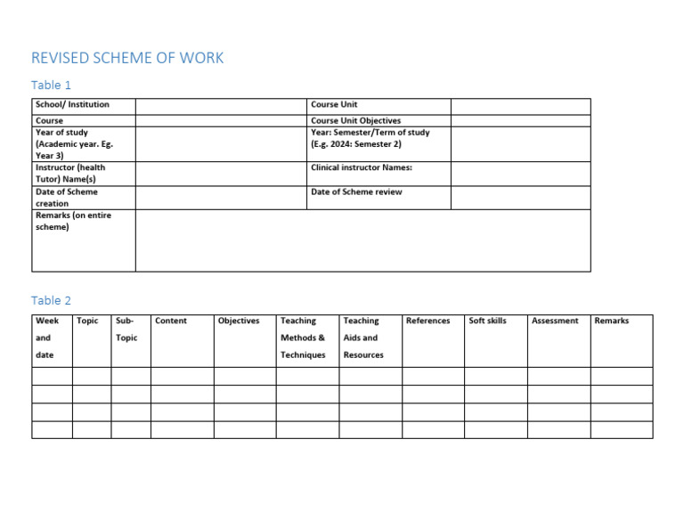 Revised Scheme of Work Template | PDF