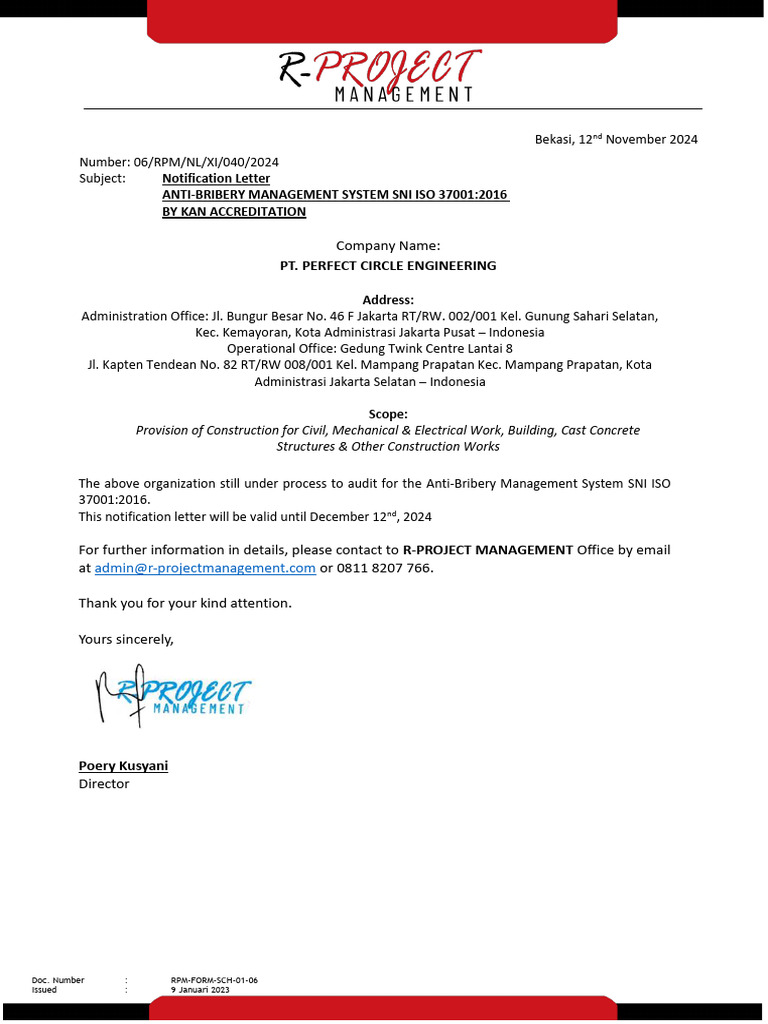 Anti-Bribery System Audit Notice | PDF