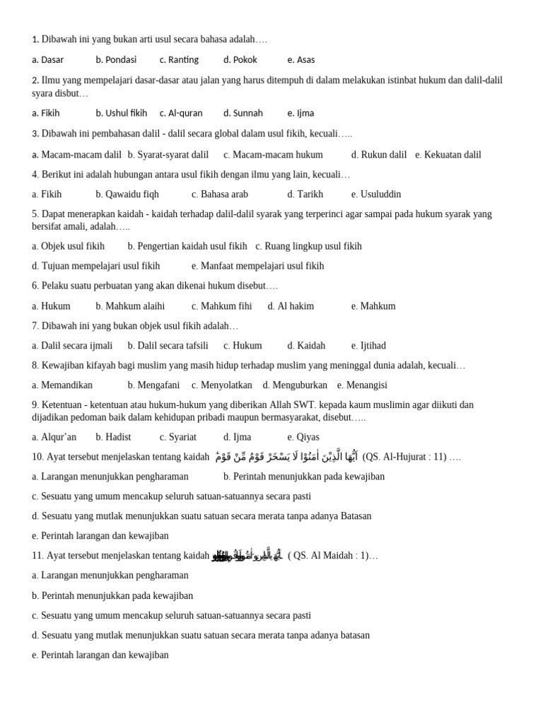 Soal Ushul Fikih Kelas 10 | PDF