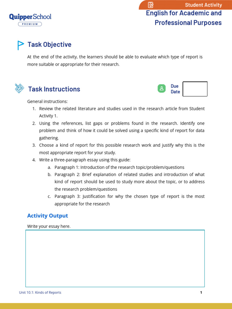 PDF (SA2) - EAP11 - 12 - Unit 10 - Lesson 1 - Kinds of Reports | PDF ...