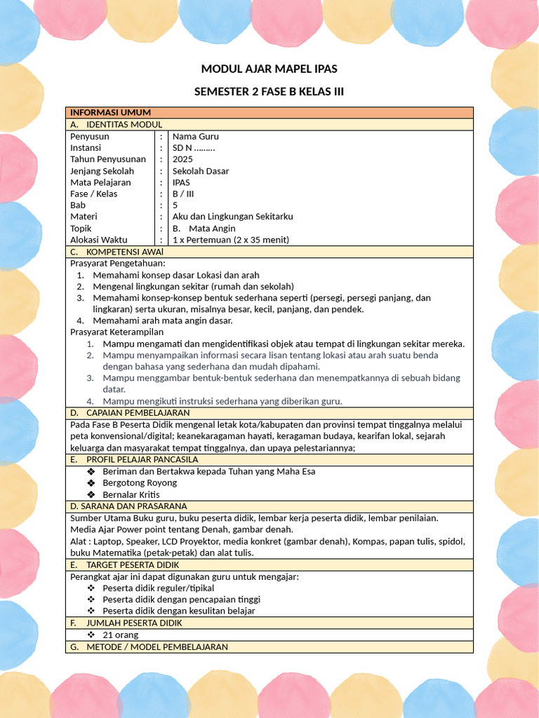 Modul Ajar IPAS Kelas III: Denah dan Arah | PDF