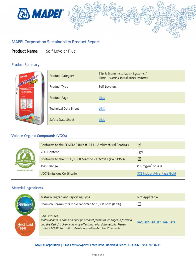 19 Mapei Self-Leveler-Plus SPR | PDF | Volatile Organic Compound ...