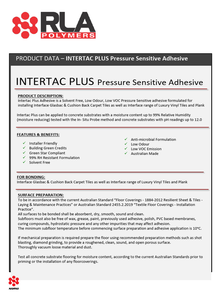 Intertac Plus Pressure Sensitive Adhesive | PDF | Flooring | Adhesive