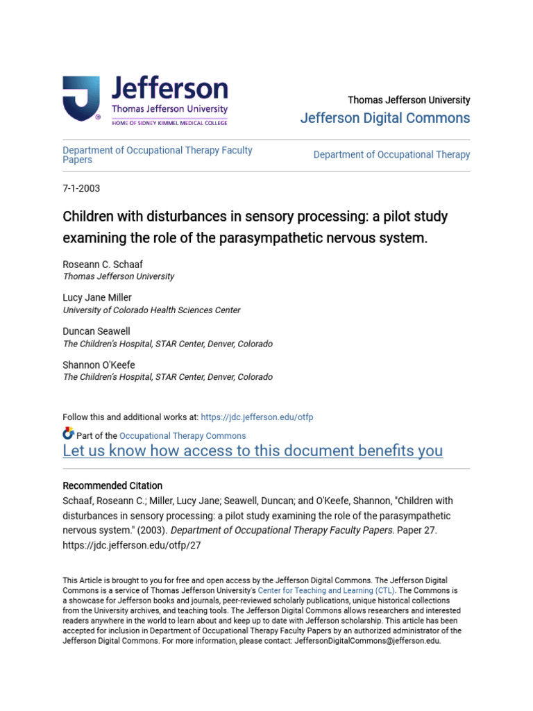 Children With Disturbances in Sensory Processing A Pilot Study ...