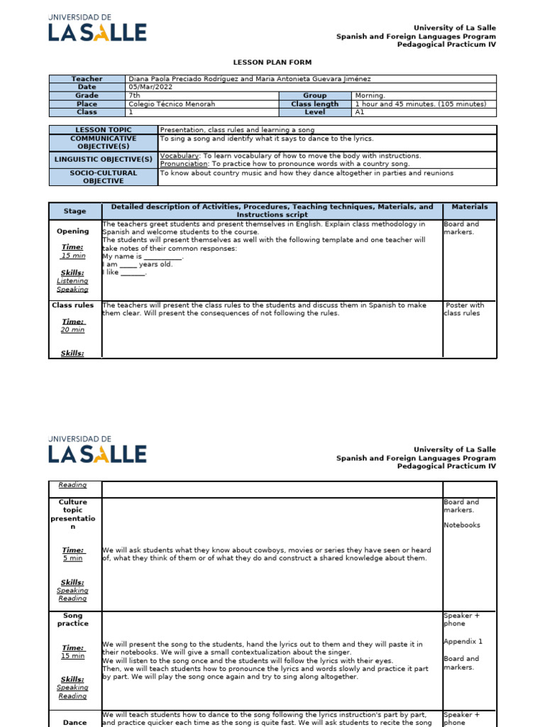 Lesson Plan 1 | PDF | Lesson Plan | Foreign Language