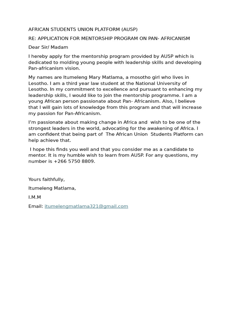 Itumeleng Mary Matlama Application Letter | PDF