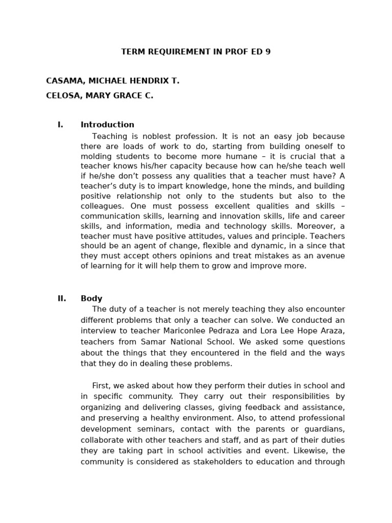 Term Requirement in Prof Ed 9 | PDF | Teachers | Learning
