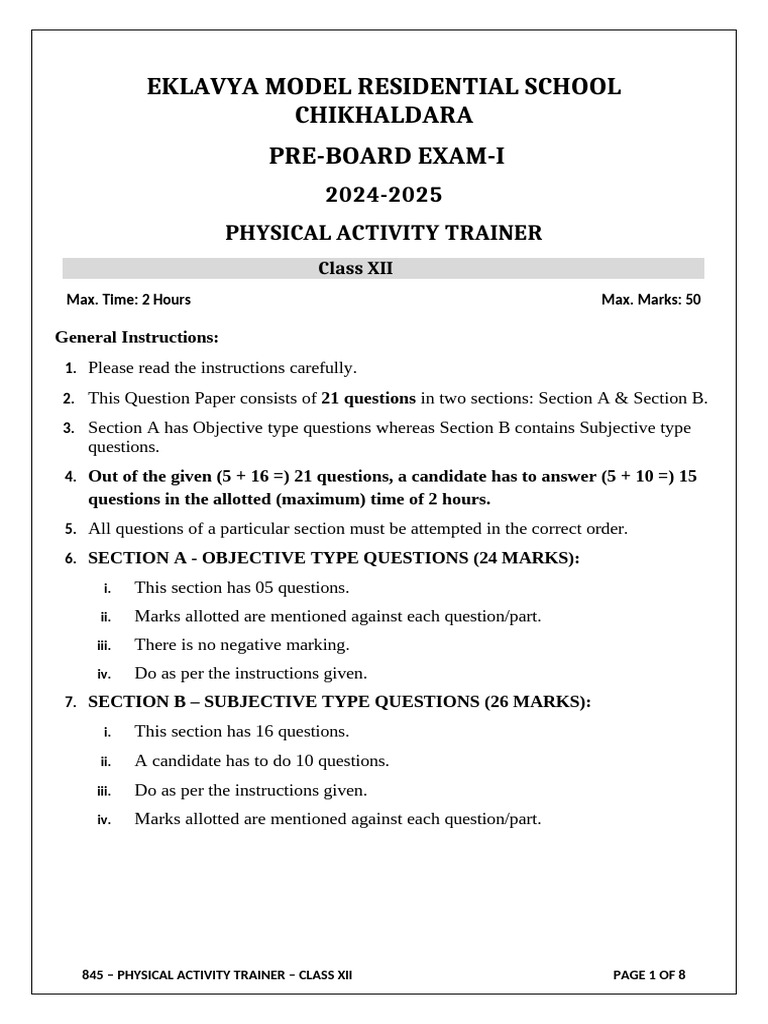 Physical Activity Trainer - PRE BOARD - 1 EMRS | PDF | First Aid ...