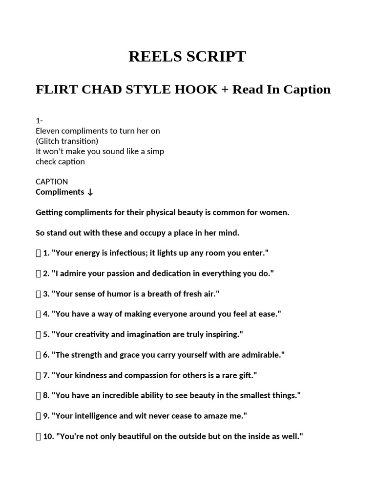 FLIRT CHAD STYLE Script | PDF | Behavioural Sciences | Social Psychology