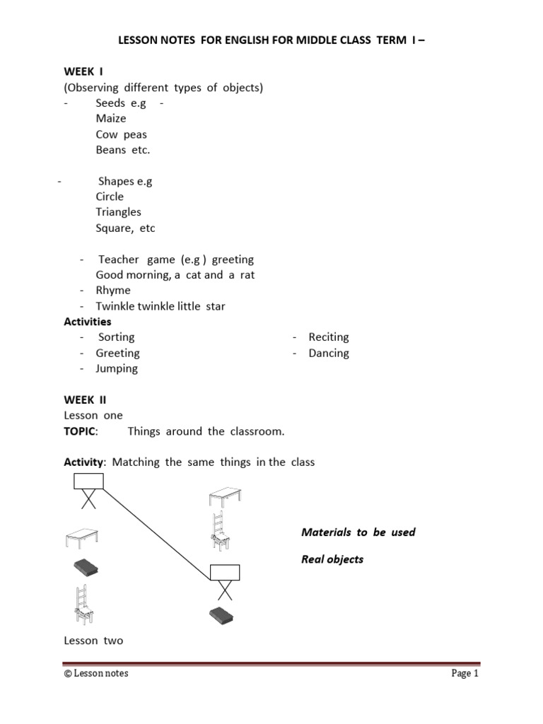 Middle School English Lesson Notes | PDF | Learning