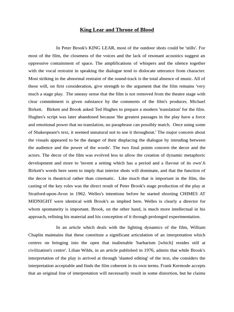 King Lear and Throne of Blood - Summary | PDF | King Lear