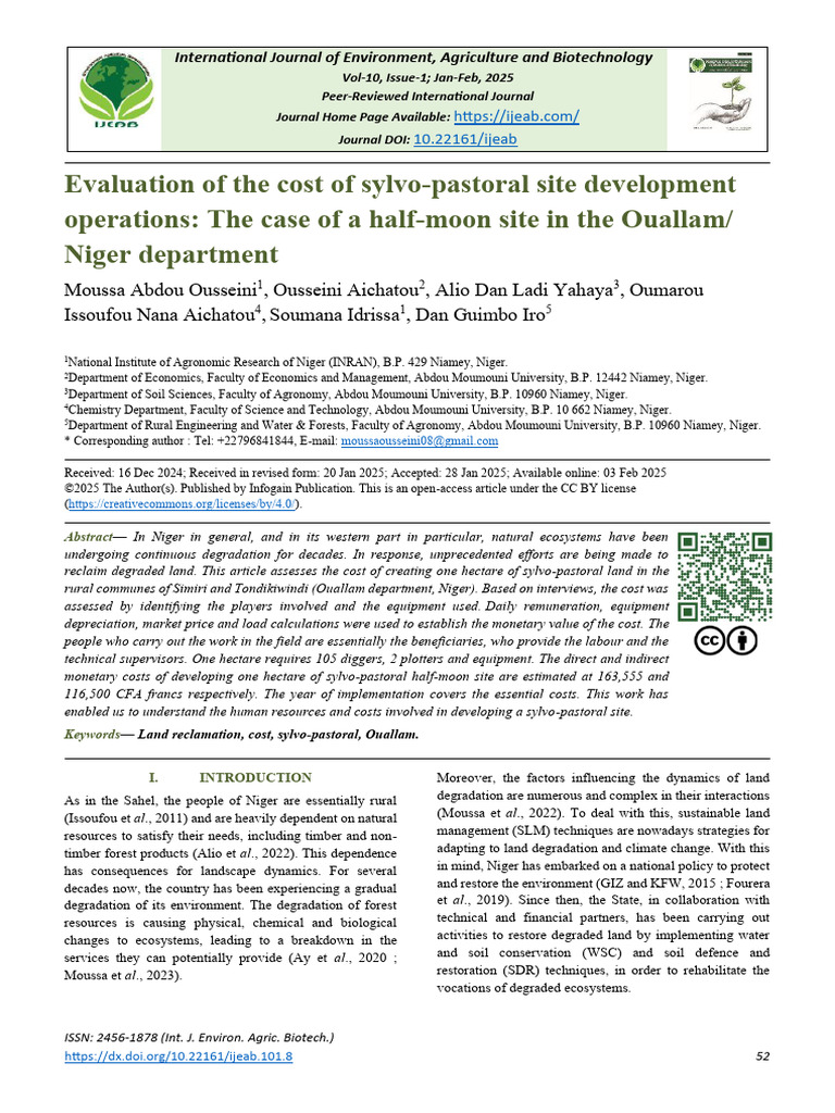 Evaluation of The Cost of Sylvo-Pastoral Site Development Operations ...