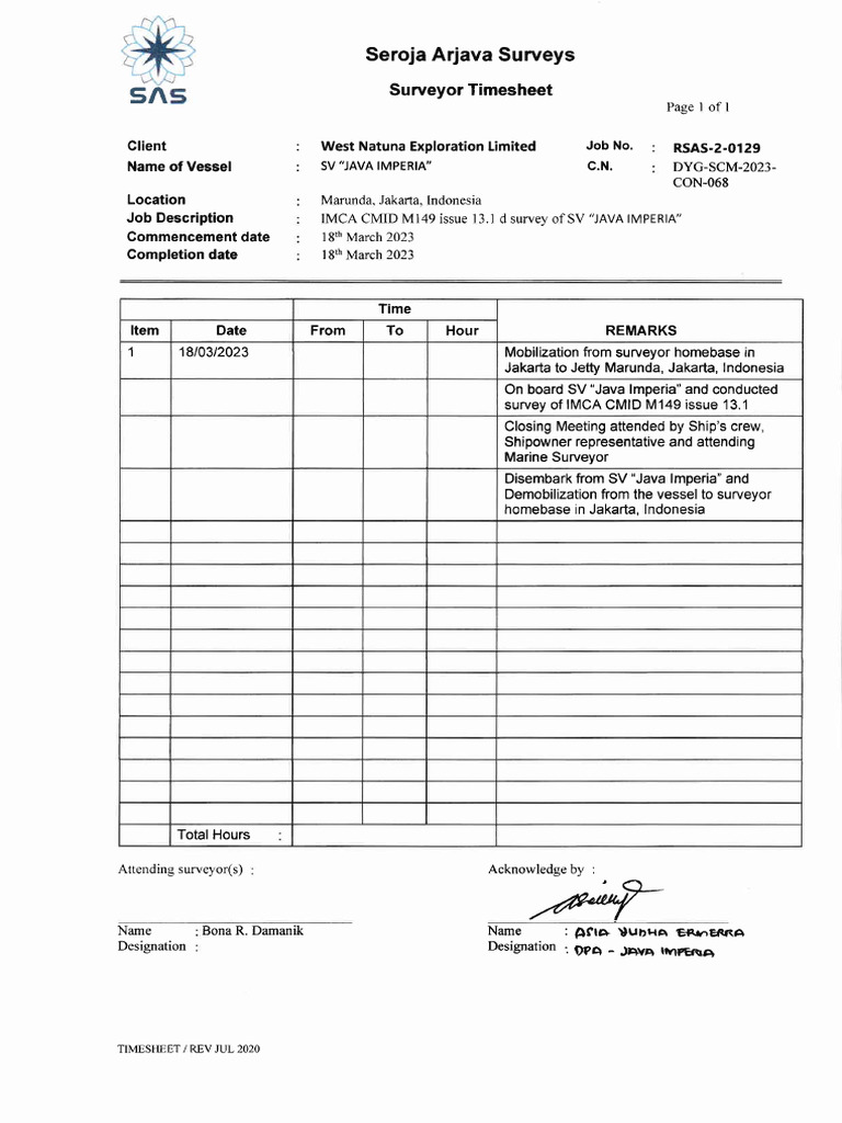 SAS Surveyor Timesheet | PDF