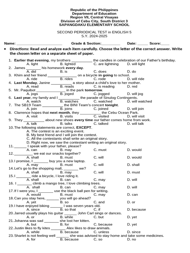 2ndquarter ENGLISH 5 2024 2025 | PDF