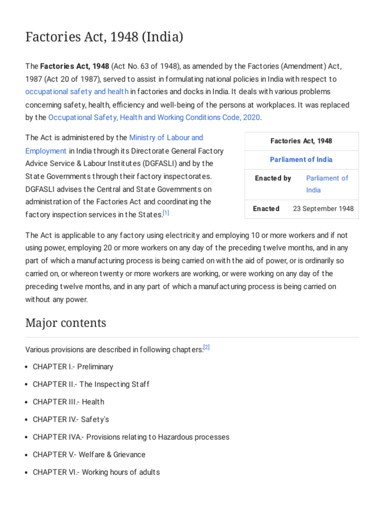 Overview of India's Factories Act, 1948 | PDF | Industrial Relations ...