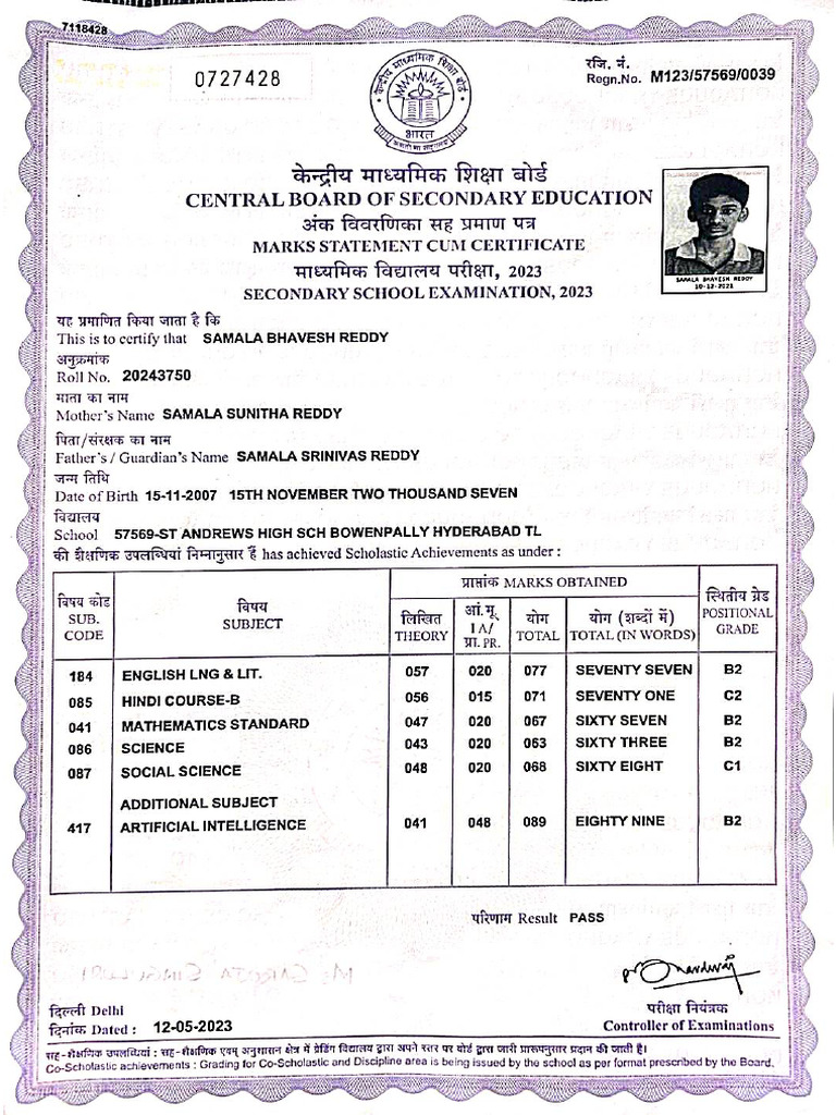 Class X Certificate | PDF