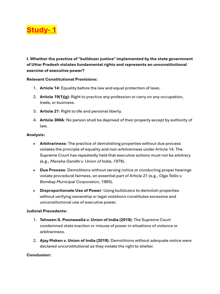 Bull Dozer Justice Refer Material 25012025 | PDF | Public Law | Government