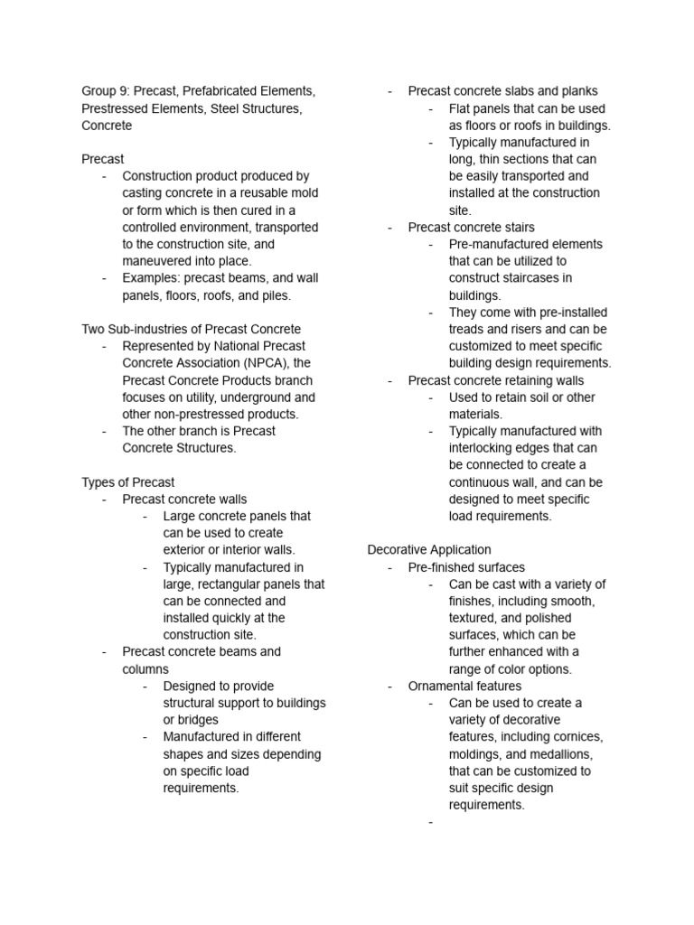 Group 9_ Precast, Prefabricated Elements, Prestressed Elements, Steel ...