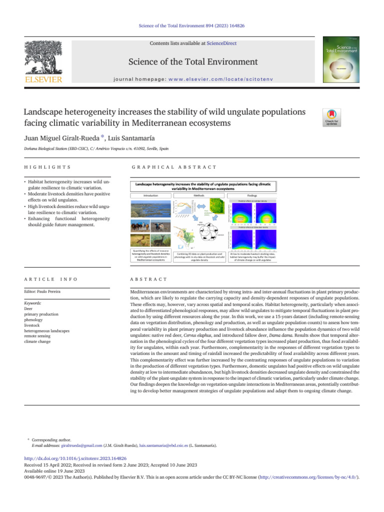 Landscape heterogeneity increases the stability of wild ungulate populations | PDF | Ecosystem ...