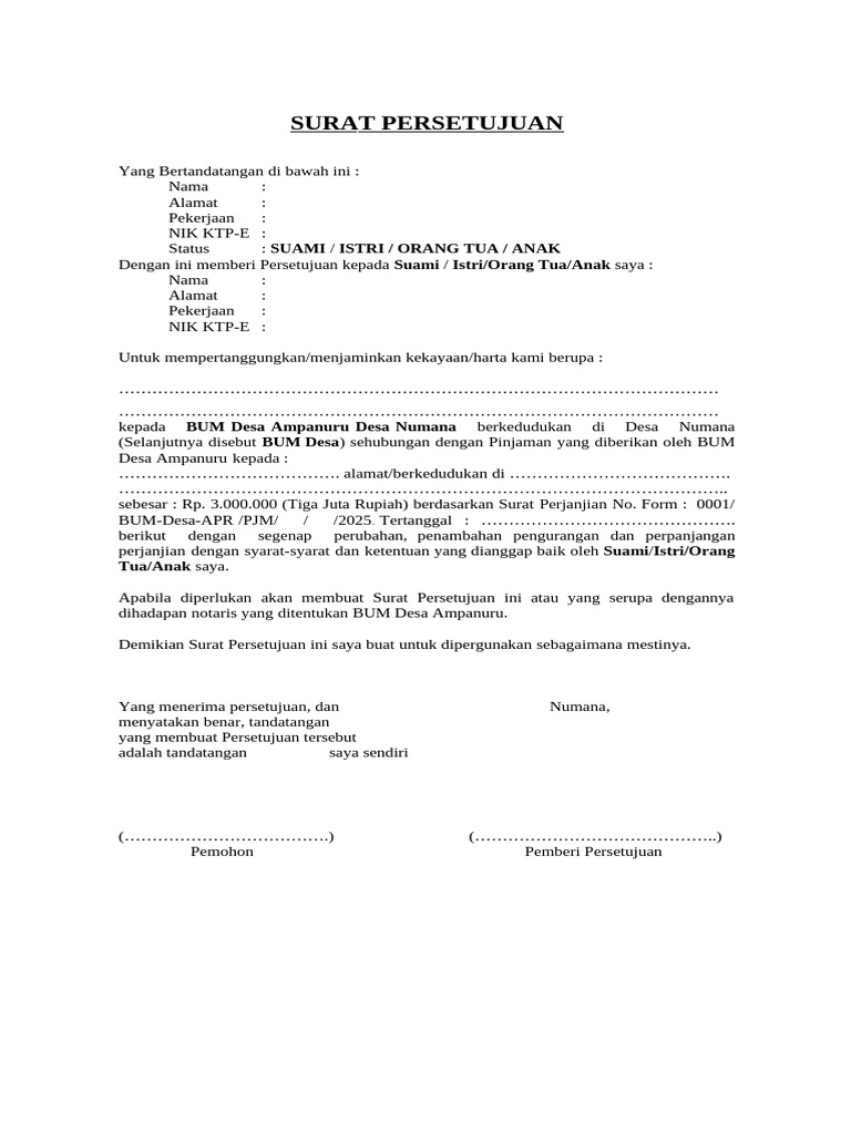 Surat Persetujuan Istri/Suami | PDF