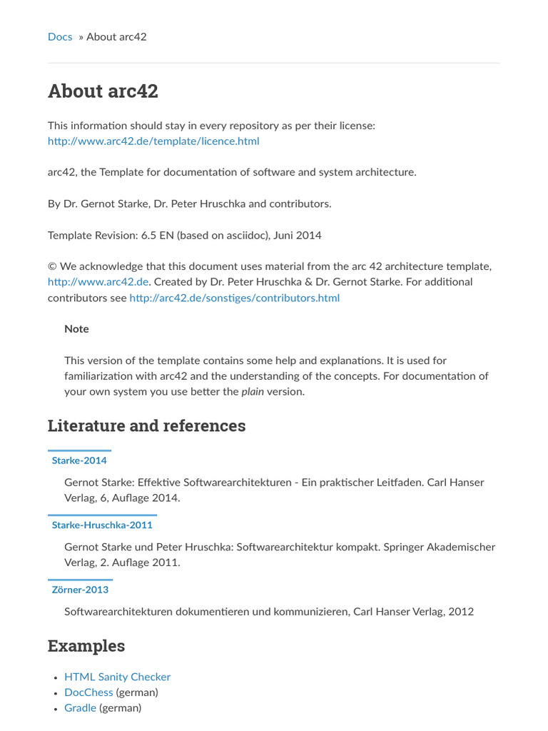 About Arc42 — Software Documentation Template 0.0. Documentation | PDF