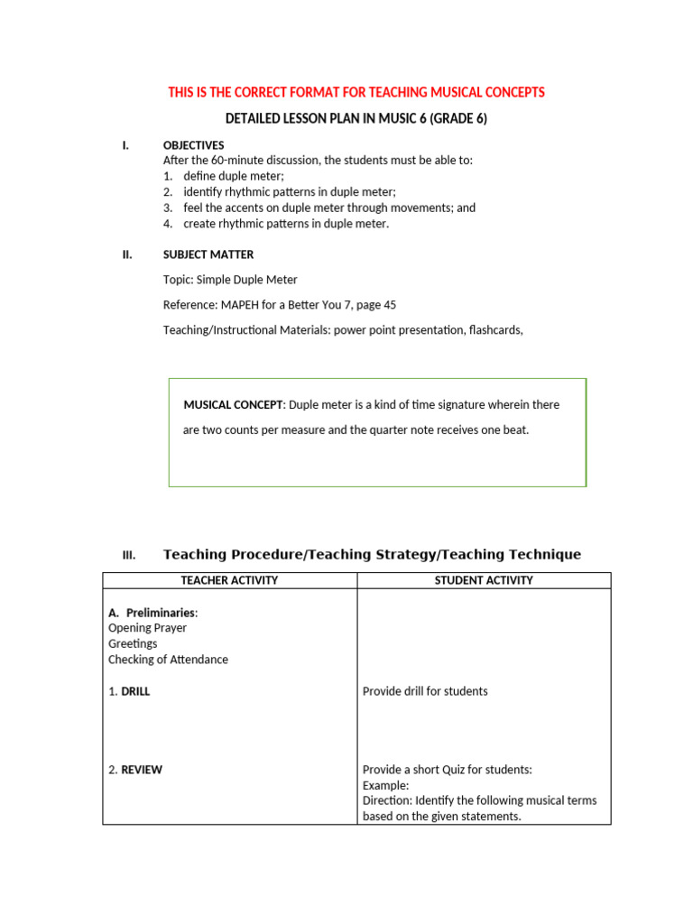 Format of Detailed Lesson Plan | PDF | Lesson Plan | Rhythm