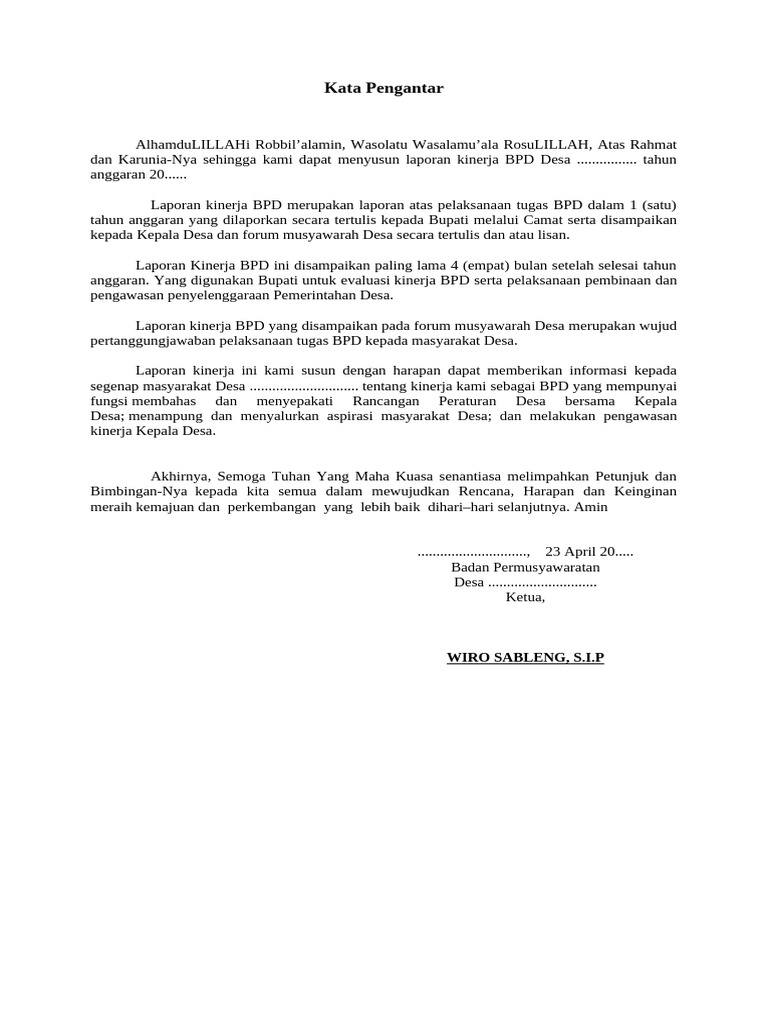 Contoh LAPORAN KINERJA BPD | PDF