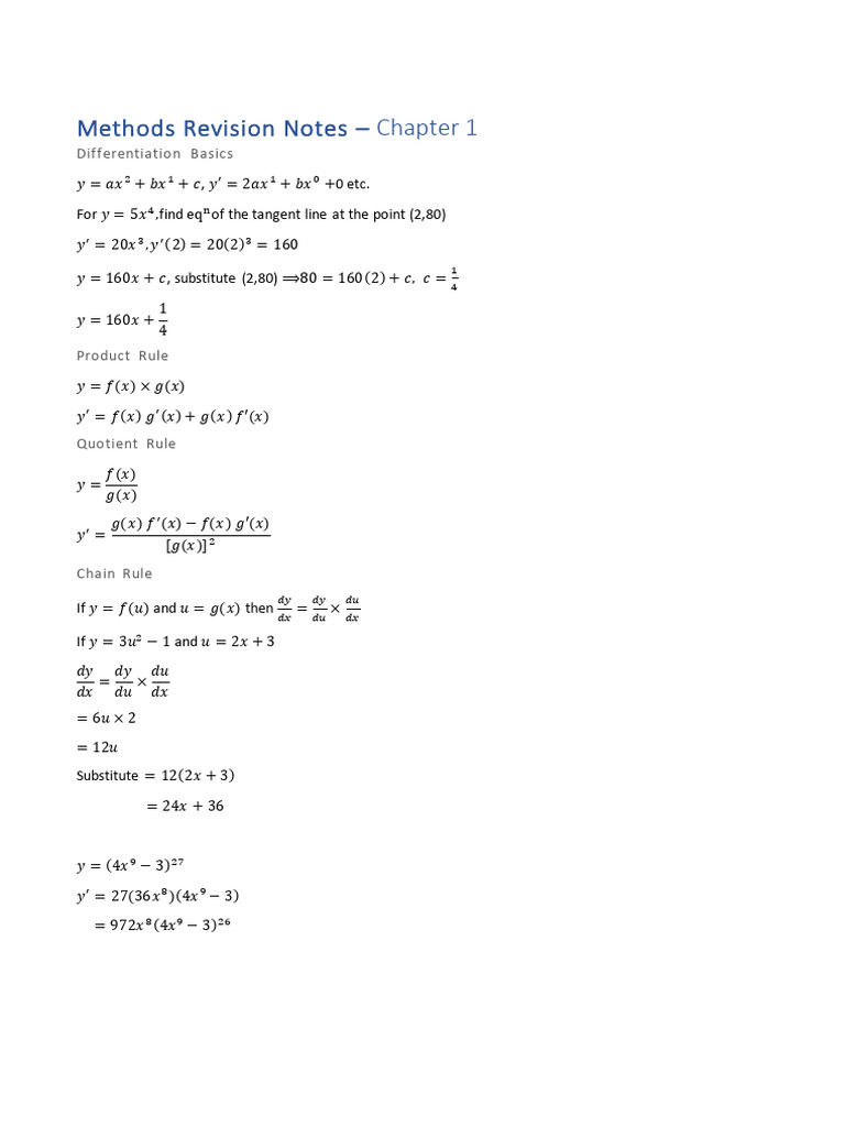 Notes - Differentiation - Applications of Differentiation | PDF ...