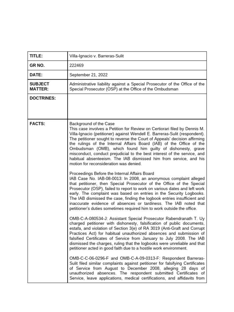 Villa-Ignacio v. Barreras-Sulit Case Summary | PDF | Complaint | Common Law