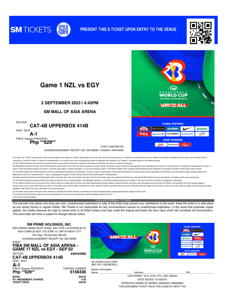 FIBA Game Ticket: NZL vs EGY | PDF | License | Justice