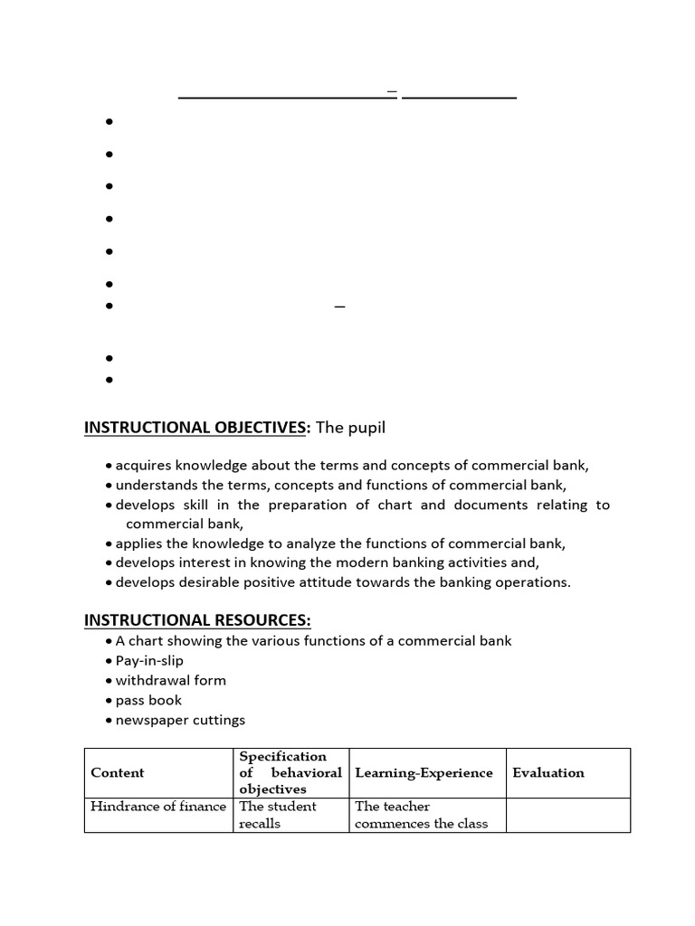 Commerce Lesson Plan for Class XI | PDF | Banks | Interest