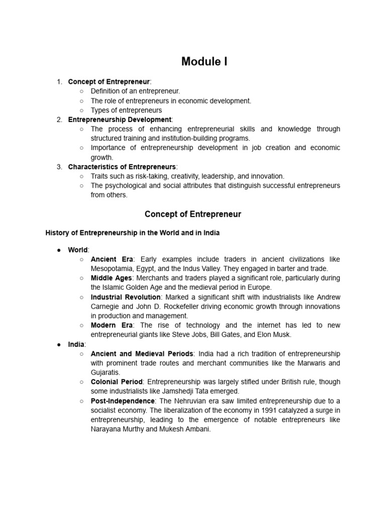 Module I Concept of Entrepreneur | PDF | Entrepreneurship | Agriculture