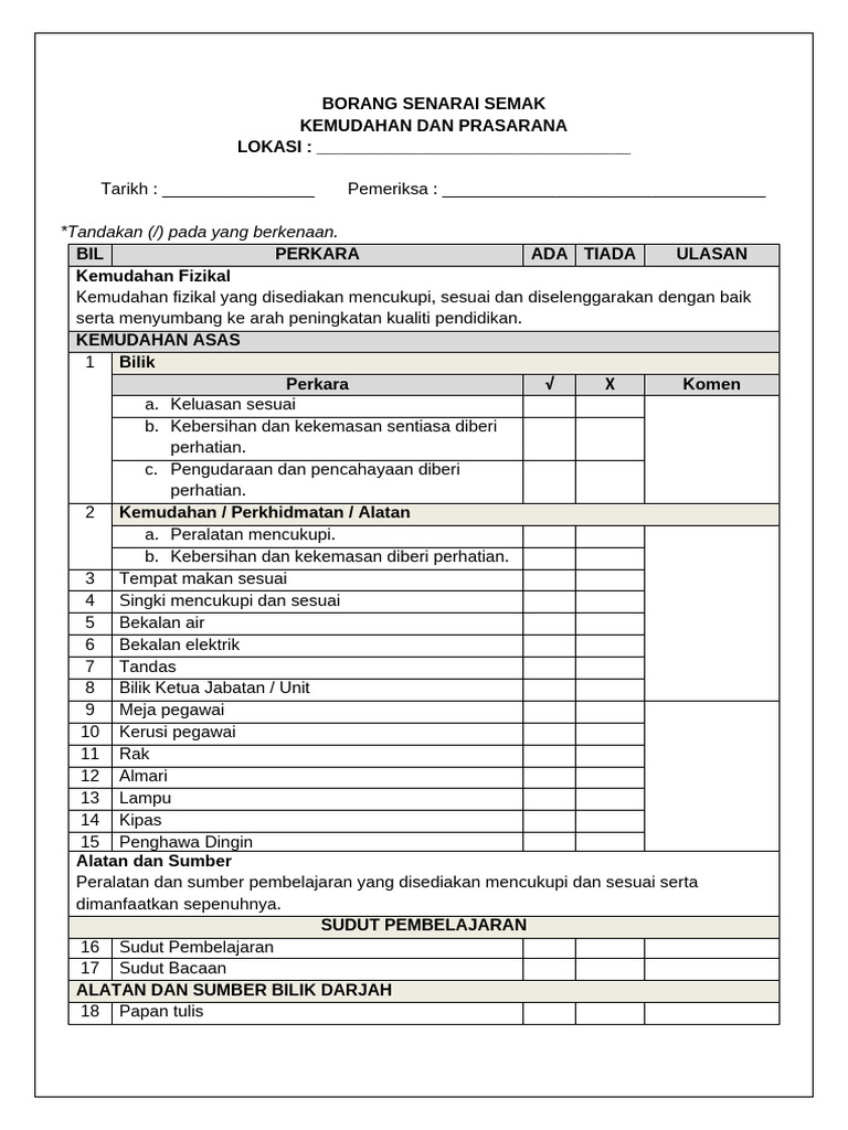 Senarai Semak Selia Senggara Ipgmk PM 2025 | PDF