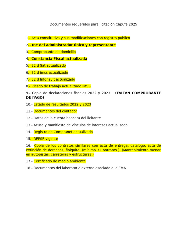 Documentos Requeridos 9 ENE | PDF