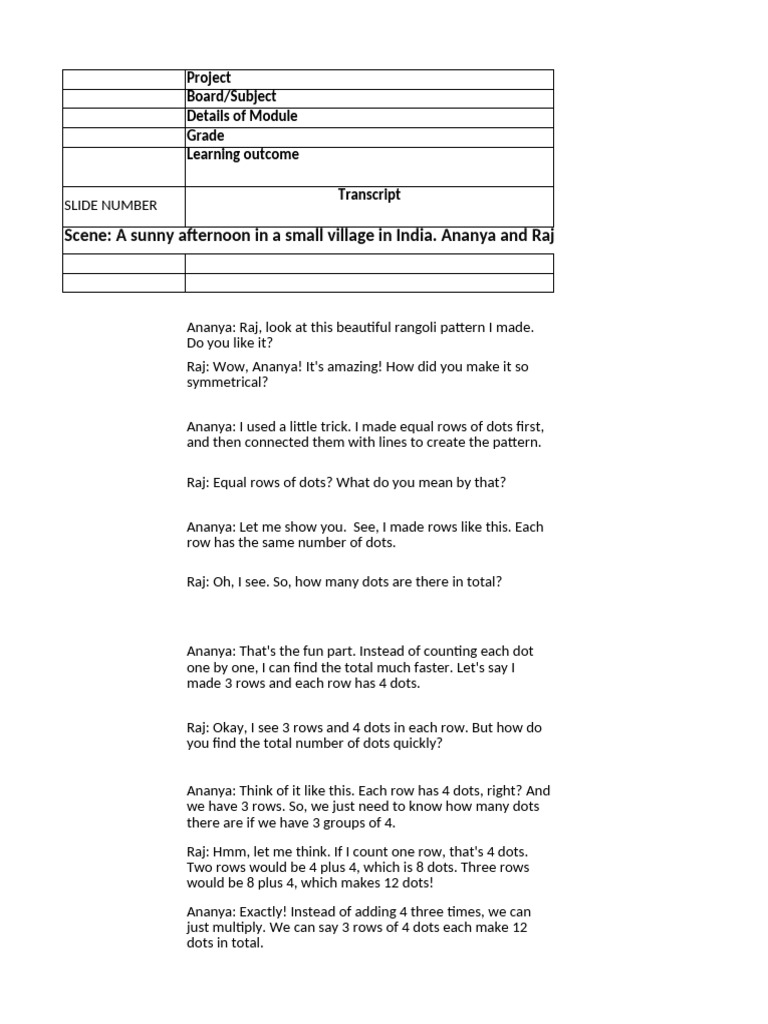 Singapore Math - Grade 1 - Multiplication and Division - Making Equal Rows - Script - Final July ...
