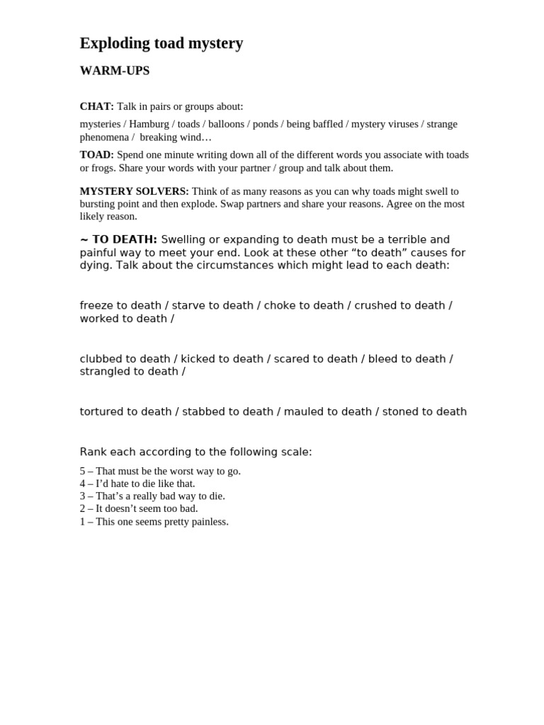 English Reading Exercise About Toads | PDF