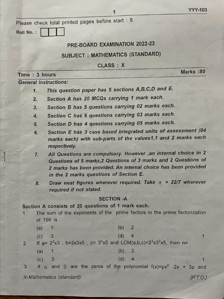 KV Question Papermaths | PDF