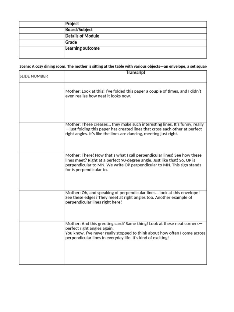 Singapore Maths Grade 4 Geometry Perpendicular Lines Script | PDF