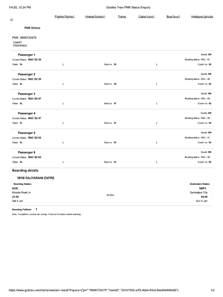 Train Seat Chart | PDF
