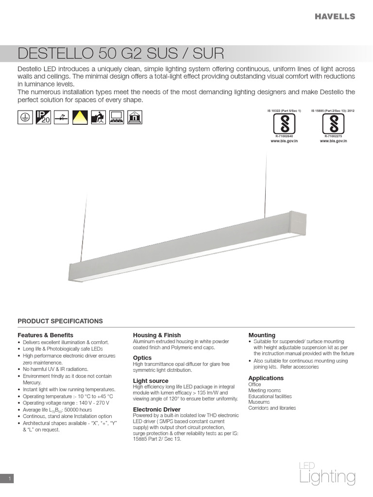 BOQ Sl. No. 4.4 - Destello 50 G2 Surface-Suspended | PDF | Light ...