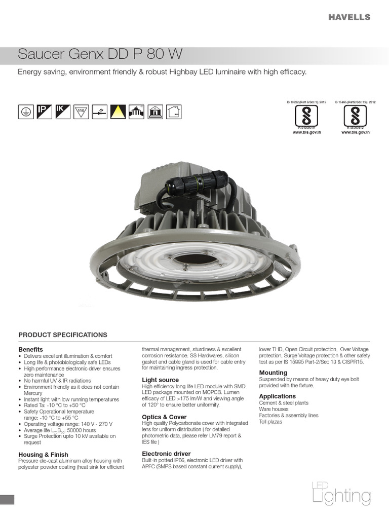BOQ Sl. No. 4.2 - Saucer Genx DD P 80 W | PDF | Light Emitting Diode ...