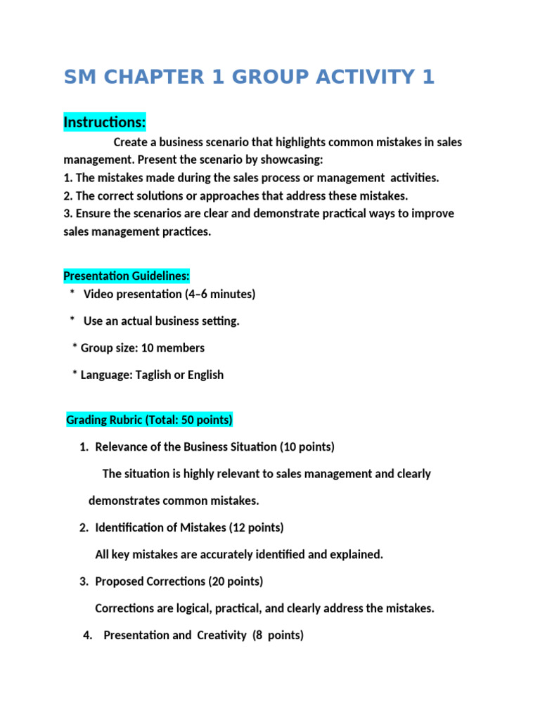 SM Chapter 1 Group Activity 1 | PDF