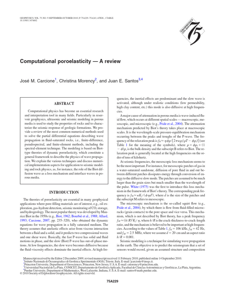 Computational Poroelasticity - A Review: José M. Carcione, Christina ...