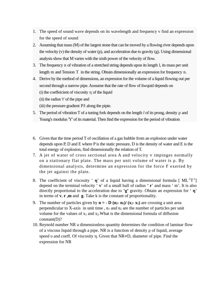 Physics Dimensional Analysis Guide | PDF | Oscillation | Fluid Dynamics