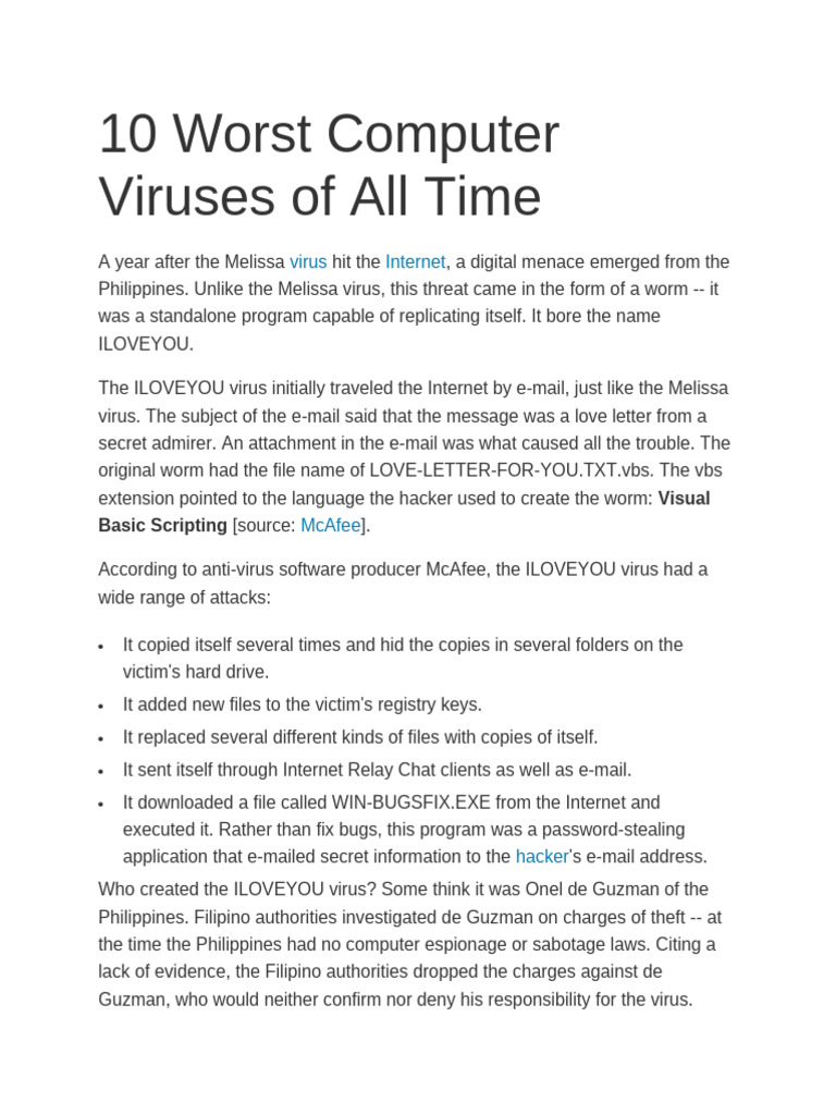 10 Worst Computer Viruses of All Time | PDF