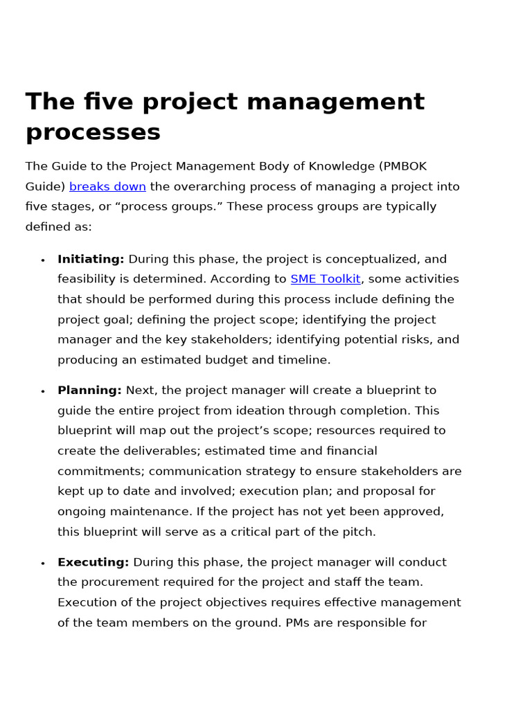 The Five Project Management Processes | Pdf | Project Management 