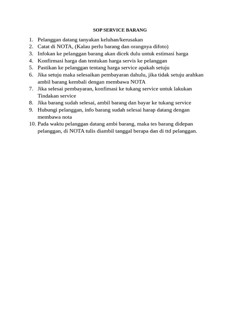 Prosedur Layanan Servis Barang | PDF