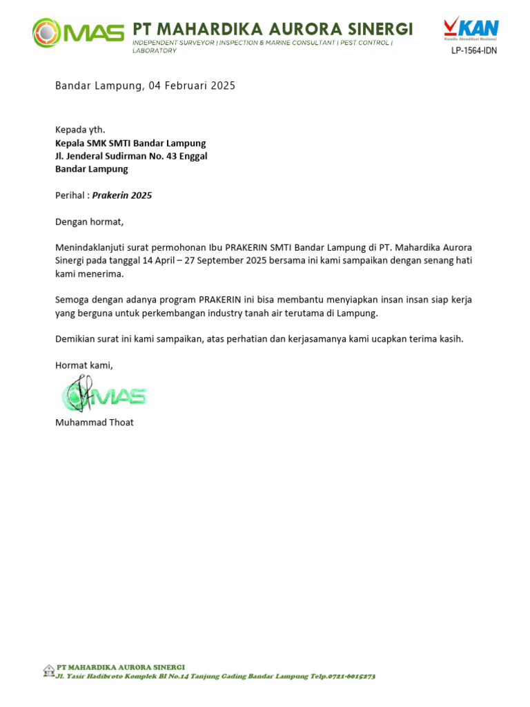 Contoh Surat Magang | PDF