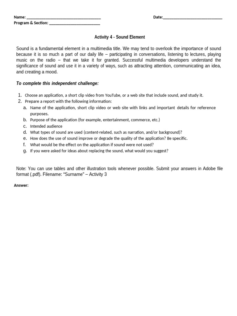 Activity 4 - Sound Element | PDF