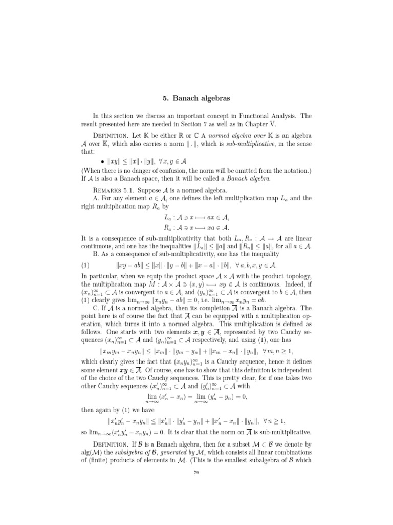 Banach Algebra - pdf | PDF | Banach Space | Functional Analysis
